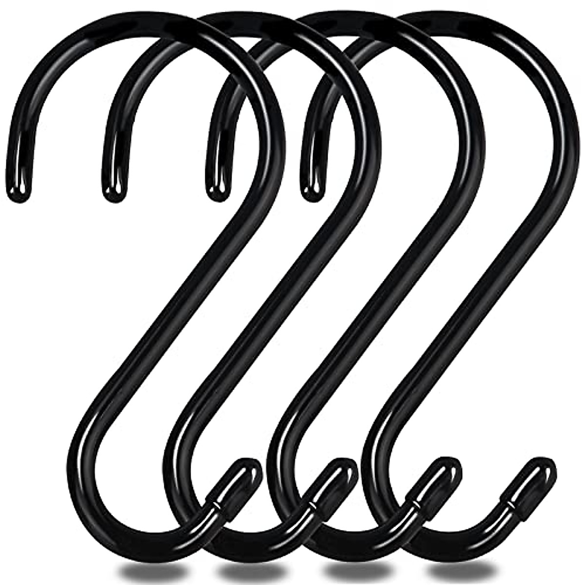 DINGEE 6 Inch Large S Hooks,7mm Thickness Sturdy Heavy Duty S Hooks for Hanging Plants, Non Slip Vinyl Coated Metal Black S Hooks for Clothes,Tools,Hoses,Bikes,Bird Feeders