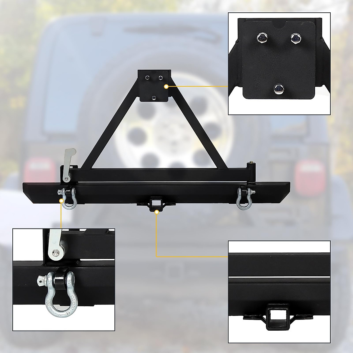 KUAFU Rear Bumper W/Tire Carrier Compatible with 1987-1996 Jeep Wrangler YJ 1997-2006 TJ 2003-2006 LJ w/D-Rings 2 packages