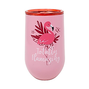 Boston Warehouse Flamingo Flamingle Insulated Stemless Wine Goblet, 16 ounce, Pink