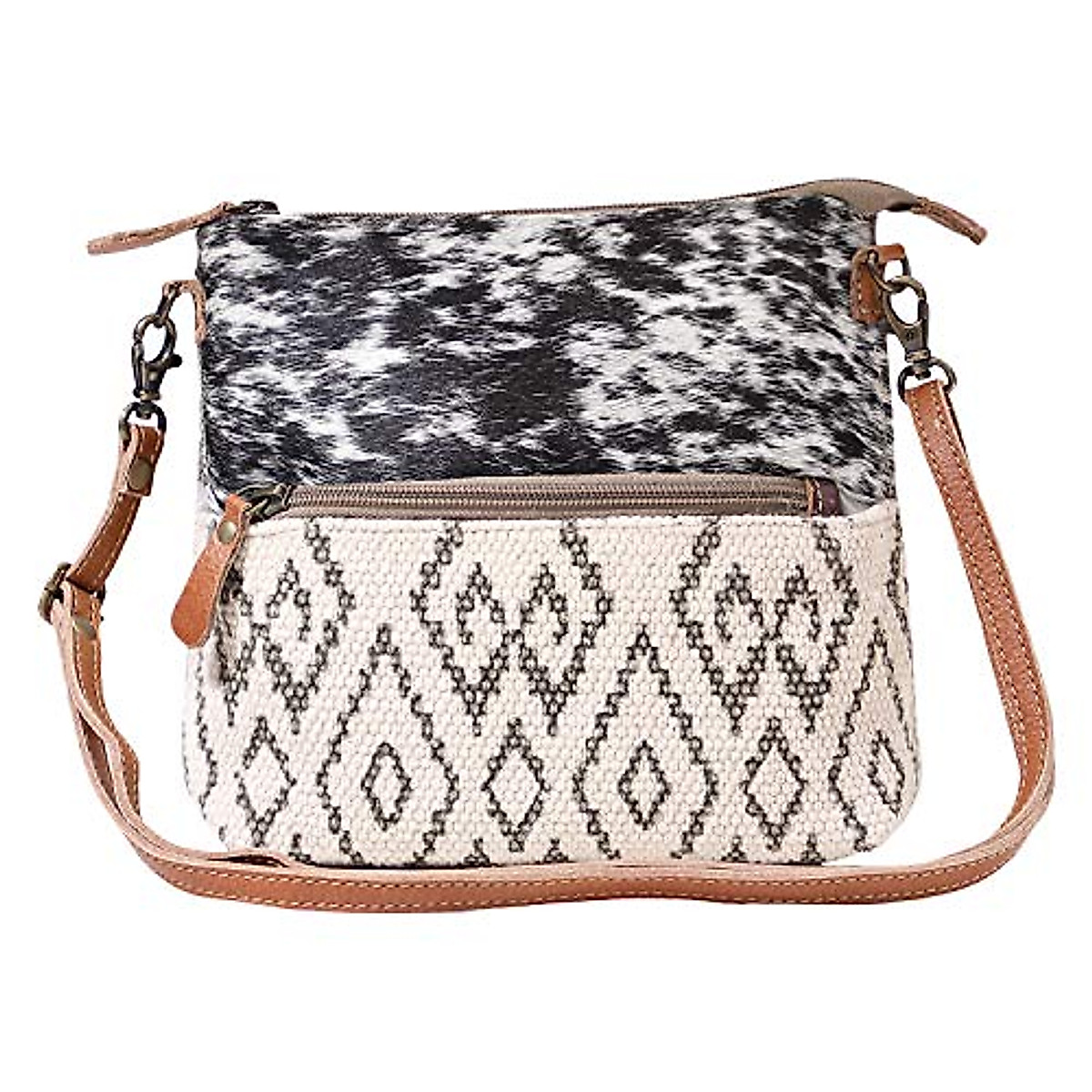 Myra Bag Gloss Upcycled Canvas & Cowhide Leather Crossbody Bag S-1617