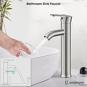 gotonovo Bathroom Sink Faucet Lavatory Vanity Mixer Bar Tap Combo Single Hole Single Handle Deck Mount with Water Supply Lines Brushed Nickel Vessel with Metal Pop Up Drain