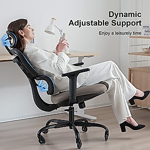 Ergonomic Office Chair - Mesh Office Chair High Back, Rolling Desk Chair, Executive Swivel Chair, Computer Chair with 3D Adjustable Armrest Headrest, 3D Lumbar Support, Blade Wheels