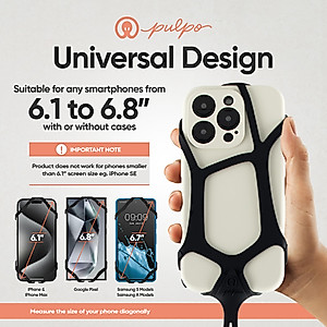 Pulpo Safety Cell Phone Lanyard Black Fits Smartphones 6.1" to 6.8” - Anti Theft Phone Strap for Men & Women, Lanyards for Phones, Ski Cellphone Tether & Cellphone Lanyard, Silicone Crossbody Straps