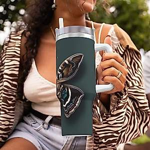 HULIBIN Beautiful Moth Print Double Deck Stainless Steel Travel Coffee Cup With Lid 40 Oz Ice Bully Cup