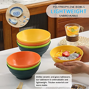 Evanda Plastic Bowls Set of 8 Pieces, 2 Sizes 17/34oz Unbreakable Reusable Light Weight Bowl for Cereal, Noodle, Soup, Pasta, Ramen, Popcorn, Fruit, Salad and All Purpose