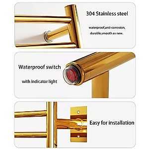 WTTTTW Towel Warmer, 14 Bars Towel Heater Rack, Wall Mounted Electric Heating Towel Rack, Stainless Steel Electric Towel Dryer for Family Hotel Kitchen Bathroom, Gold