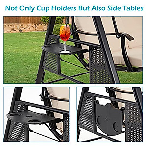 AECOJOY 3-Seat Porch Swing Chair, Patio Swing Chair with Stand and Removable Cushions, Outdoor Canopy Swing Chair for Outside, Backyard, Garden(Beige Cushion&Steel Frame)