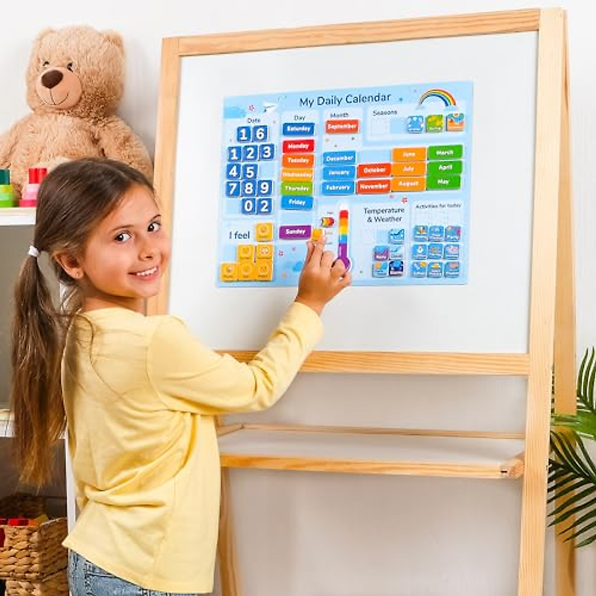 Simply magic 58 PCS Kids Calendar 2024 - My First Daily Magnetic Calendar for Kids, Days of The Week Calendar for Kids, All About Today Board, Preschool Wall Calendar for Classroom, for Home