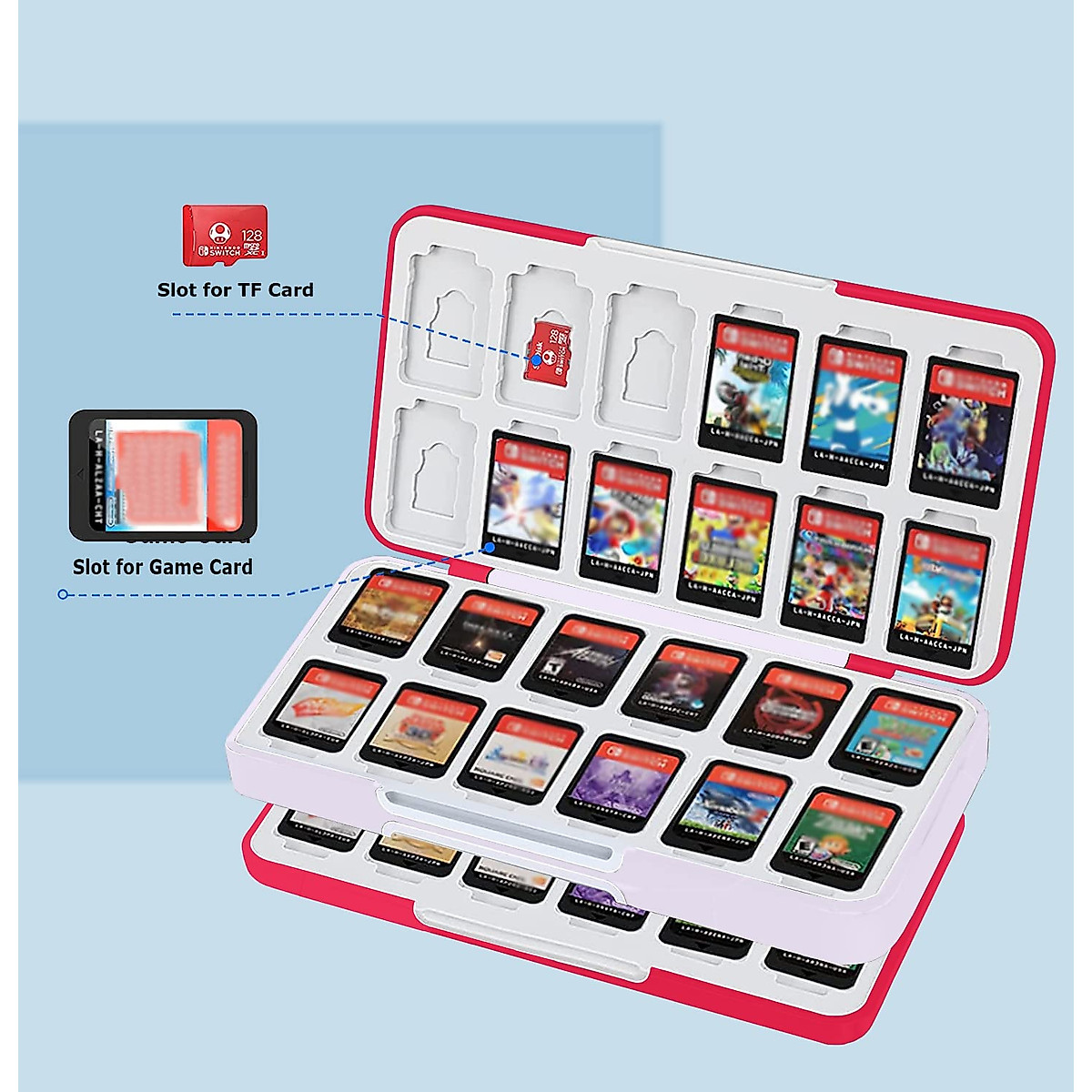 VANJUNN Game Card Case for Nintendo Switch Games, 48 Cartridge Slots Game Storage Case with 24 Memory SD Card Slots for Switch, Switch OLED(Silicone Lining)