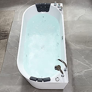 Whirlpool Bathtub 59 in. Acrylic Freestanding Bath Tub Hydromassage Gracefully Oval Shaped 8 Water Jets Soaking SPA, Double-Ended Massage Bathtubs with Two Black Pillow , White