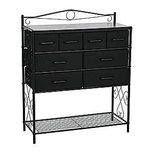 Household Essentials Victoria Dresser Table Storage Organizer with 8 Drawers and Shoe Shelf Black Metal Frame and Black Oak Wood Grain Top