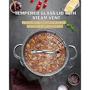 Cook N Home Sauce Pot Stainless Steel Stockpot with Glass Lid, Basic Saucier Casserole Pan Set, 6-Piece