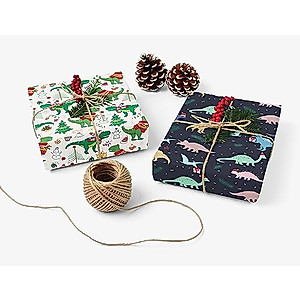 WAPLIGHAL Dinosaur Christmas Wrapping Paper for Boys Girls Kids - Funny Dinosaurs on White Pink Black Designs - Gift Wrap for Birthday, Baby Shower, Holiday - 8 Sheets, Each 20 x 29 Inches, Recycled, Easy to Store