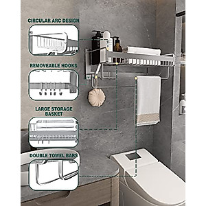 Bathroom Towel Rack Wall Mounted, Double Towel Racks for Bathroom, 22 Inch Bath Towel Rack with Shelf, Spampur Bath Towel Bar, Hotel Towel Rack, Bath Towel Storage Shelf, Bathroom Shelf with Hooks