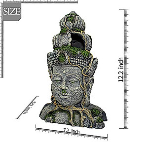 PINVNBY Aquarium Buddha Head Statue Decorations,Fish Tank Resin Large Buddha Sculpture Ornament,Betta Hideout Cave Sleep Rest Play for Small Fish Shrimp Lizard Gecko Small Reptile(3 Pack)