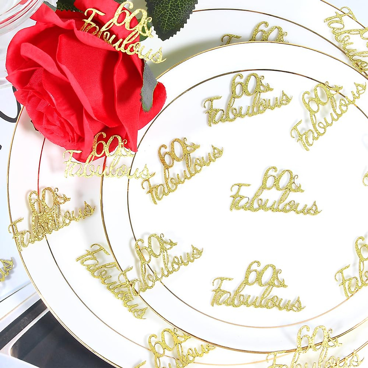 Happy 60th Birthday Confetti Glittery 60&fabulous Birthday Decorations Gold Table Scatters for Wedding Anniversary Decor Supplies 100PCS