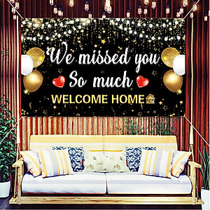 LOONELO Welcome Home Backdrop Banner Decorations with 70.8"X43.3"，We Missed You So Much Backdrop Photo Booth Props, Welcome Home Sign for Graduation Retirement Military Army Homecoming Decorations