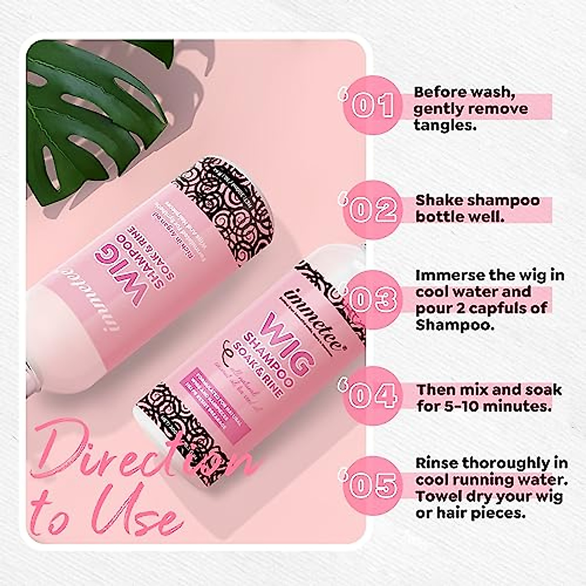 immetee 2 in 1 Shampoo & Conditioner for Wig, Soak & Rinse Wig Shampoo for Human and Synthetic Hair, Prolong Wig life. 300ml/10.1fl oz (For Natural Wigs)
