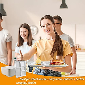 Vmiapxo 50 Pack Natural Bagasse Fiber Paper Food Trays,10"x 8",5 Compartment Dinner Tray School Lunch Divided Paper Plates Holders Buffet Party Serving Supplies (White)