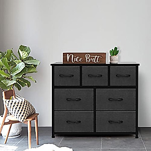 AZL1 Life Concept Storage Organizer 7-Drawer Closet Shelves, Sturdy Steel Frame Wood Top with Easy Pull Fabric Bins for Clothing, Dark Grey