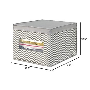 MetroDecor mDesign Fabric Closet Storage Organizer Box with Lid for Clothing, Shoes, Handbags, Jeans - Large, Taupe/Natural