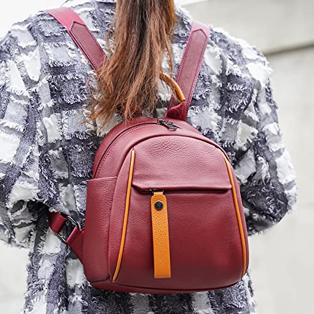 Hippopo Genuine Leather Mini Backpack Purse for Women & Men Mini Travel Bag, 7Liter Daypack,Fashion Bag (Wine Red Mini)