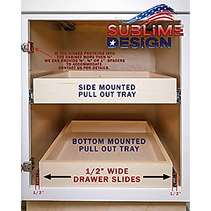 Sublime Design | Pull Out Tray | Bottom Mount | Baltic Birch Kitchen Cabinet Drawer | Slide Out Shelves | Roll Out Cabinet Organizer (32" Wide)