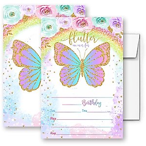 LoaHak Butterfly Birthday Party Invitations, Floral Butterfly Party Invitations, Butterfly Invitation. (041)