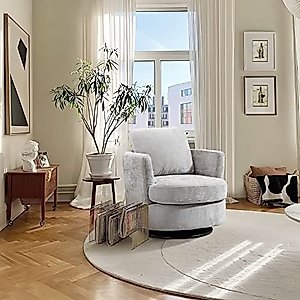 Swivel Accent Chairs Living Room Modern Comfy Round Arm Chairs Upholstered Barrel Swivel Chairs Sillas De Sala Circle Club Chair Cozy Chairs for Small Spaces Bedroom (Grey Chenille, Set of 1)