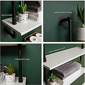 HDDFER Industrial Pipe Shelving Rustic White Pipe Wall Shelves Industrial Bathroom Shelves with Wood Planks Industrial Floating Shelves 24 Inch Farmhouse Bathroom Pipe Shelves Wall Mounted…