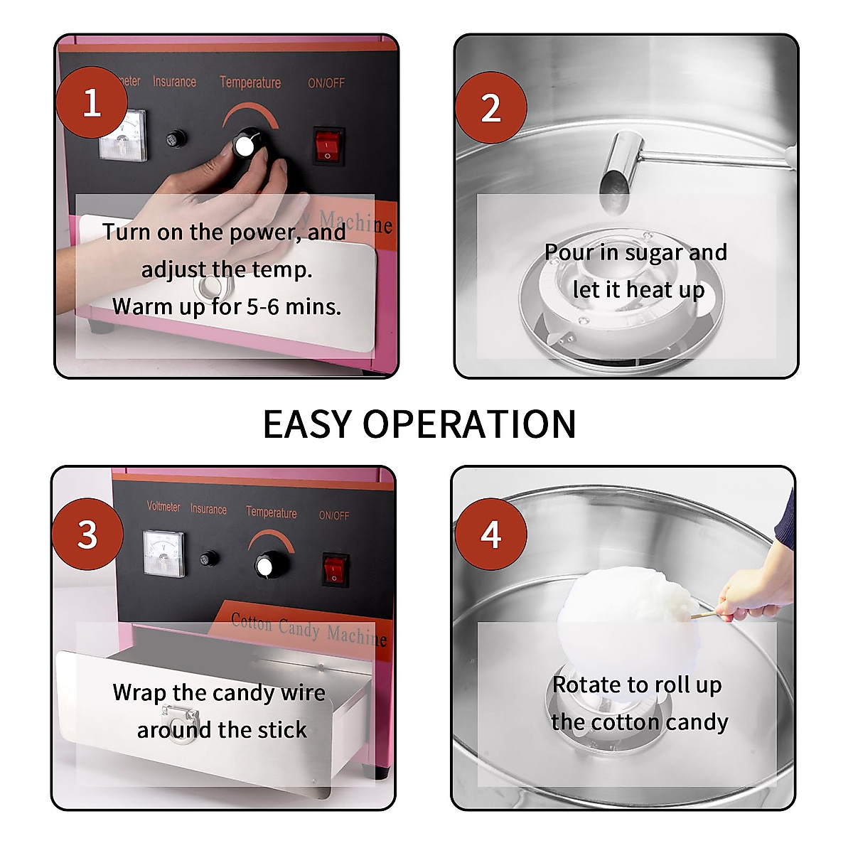 Cotton Candy Machine Commercial, Cotton Candy Maker with Stainless Steel Bowl, Sugar Scoop, Storage Drawer, 1000W Electric Floss Maker for Family Party, Home, Kids Birthday, Carnival(Pink)