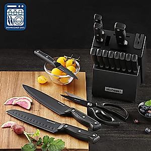 McCook Knife Set with Built-in Sharpener Block, MC701 Kitchen Knife Set with Block, 26 Pcs High Carbon Stainless Steel Kitchen Knife Sets with Block Self Sharpening, Black