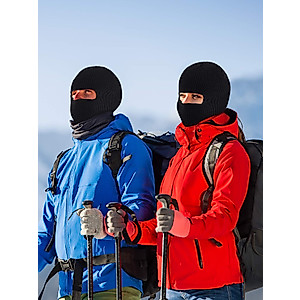 WILLBOND 2 Pieces 1-Hole Knitted Ski Full Face Covering, Adult Winter Balaclava Warm Knitted Full Face Covering for Outdoor Sports Black, 38 x 22 cm/ 14.96 x 8.66 inches (Black)