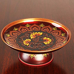 PRETYZOOM Buddhist Plate Offering Bowls Fruit Tray Food Dessert Snack Blessing Fruit Tray Tinplate Bowl for Altar Use Rituals Incense Smudging Decoration (Dark Red)