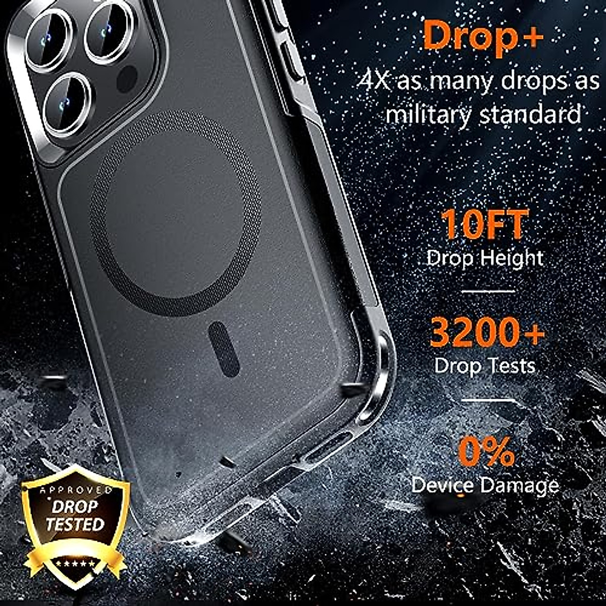 SUPFINE for Magnetic iPhone 14 Pro Case (Compatible with MagSafe) (10 FT Military Dropproof) 2X (Tempered Glass Screen Protector) Non-Slip Phone Case Cover,Black