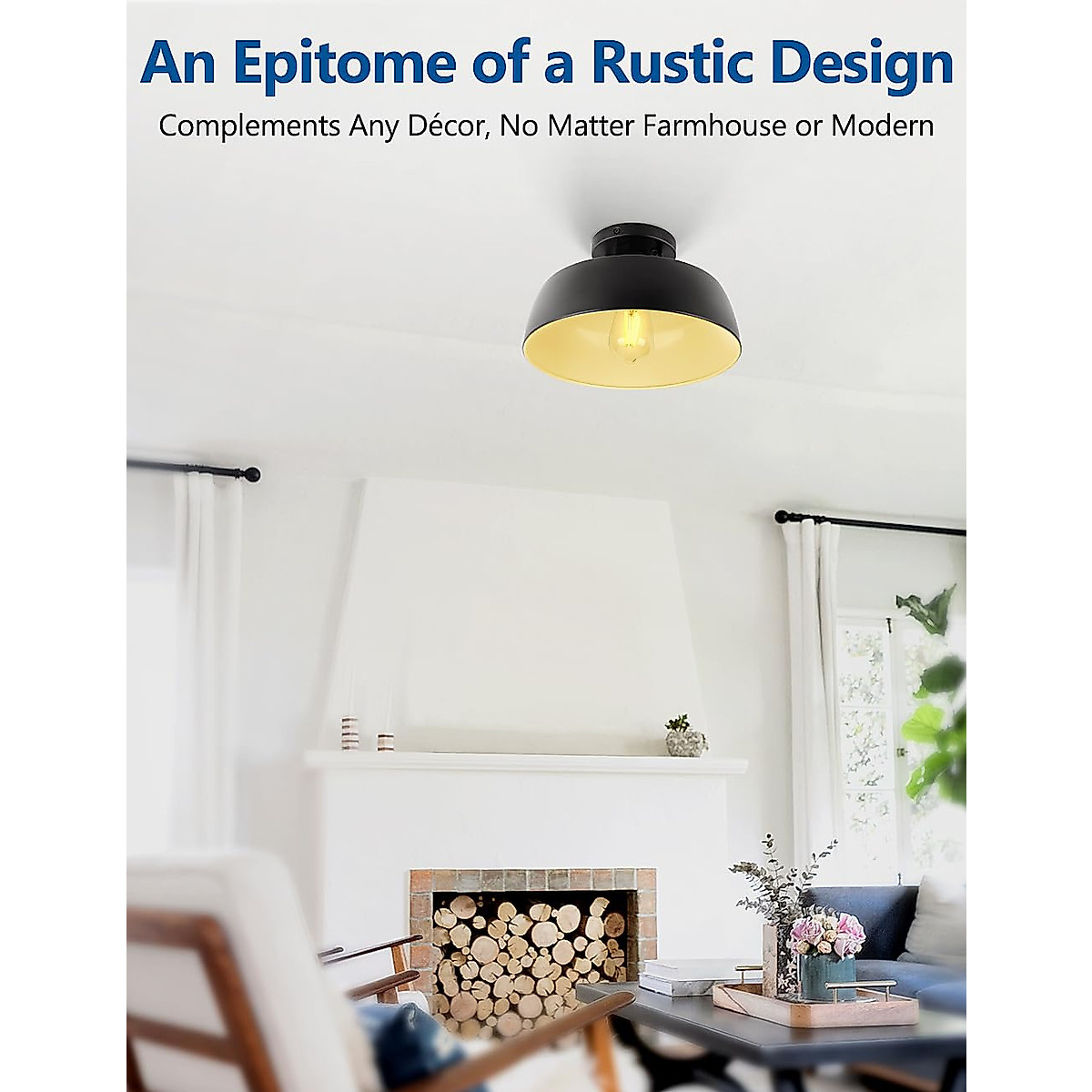 DAKASON Semi Flush Mount Ceiling Light Fixture, Vintage Close to Ceiling Light, Matte Black Farmhouse Ceiling Lamp for Kitchen Hallway Entry Living Room Bedroom, E26 Base