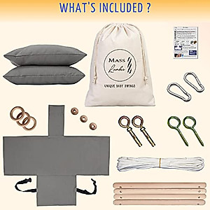 Mass Lumber Canvas Baby Swing Seat with Safety Belt, Ceiling Hardwares, Storage Bag – Toddler Swings for Outside Baby Swing Outdoor Infant Swing Outdoor Baby Swings for Infants Outdoor Toddler Swing