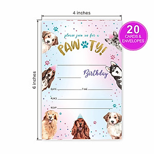 DYIRBIIY Puppy Birthday Invitations, 20 Fill-in Invites Cards with Matching Envelopes, Multicolor, Unisex-Adults