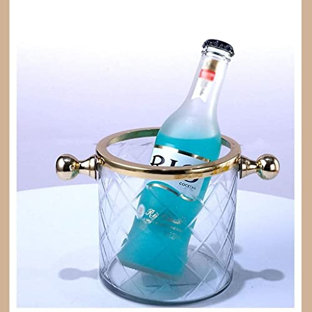 Ice Bucket,Cooling Container,Brass Glass Ice Bucket With Ice Clip Retro Handmade Dining Table Cooler Wine Wine Rack Ice Bucket Champagne Can Cooler (Size : Small) (Size : S)