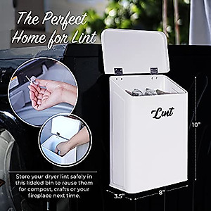 Magnetic Lint Bin for Laundry Room in White – Metal Laundry Room Decor and Accessories Washer Dryer Sheet Container or Detergent Dispenser with Laundry Labels for Space Saving Laundry Organization