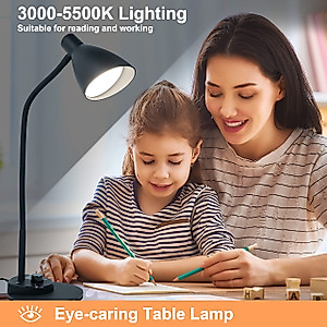 LiFMIRA Small Desk Lamp with USB Charging Port 3 Color Modes Light Induction Smart Auto-Dimming Reading Light CRI 90+ Flexible Gooseneck Desk Lamps for Home Office Dorm Study Room AC Adapter Included
