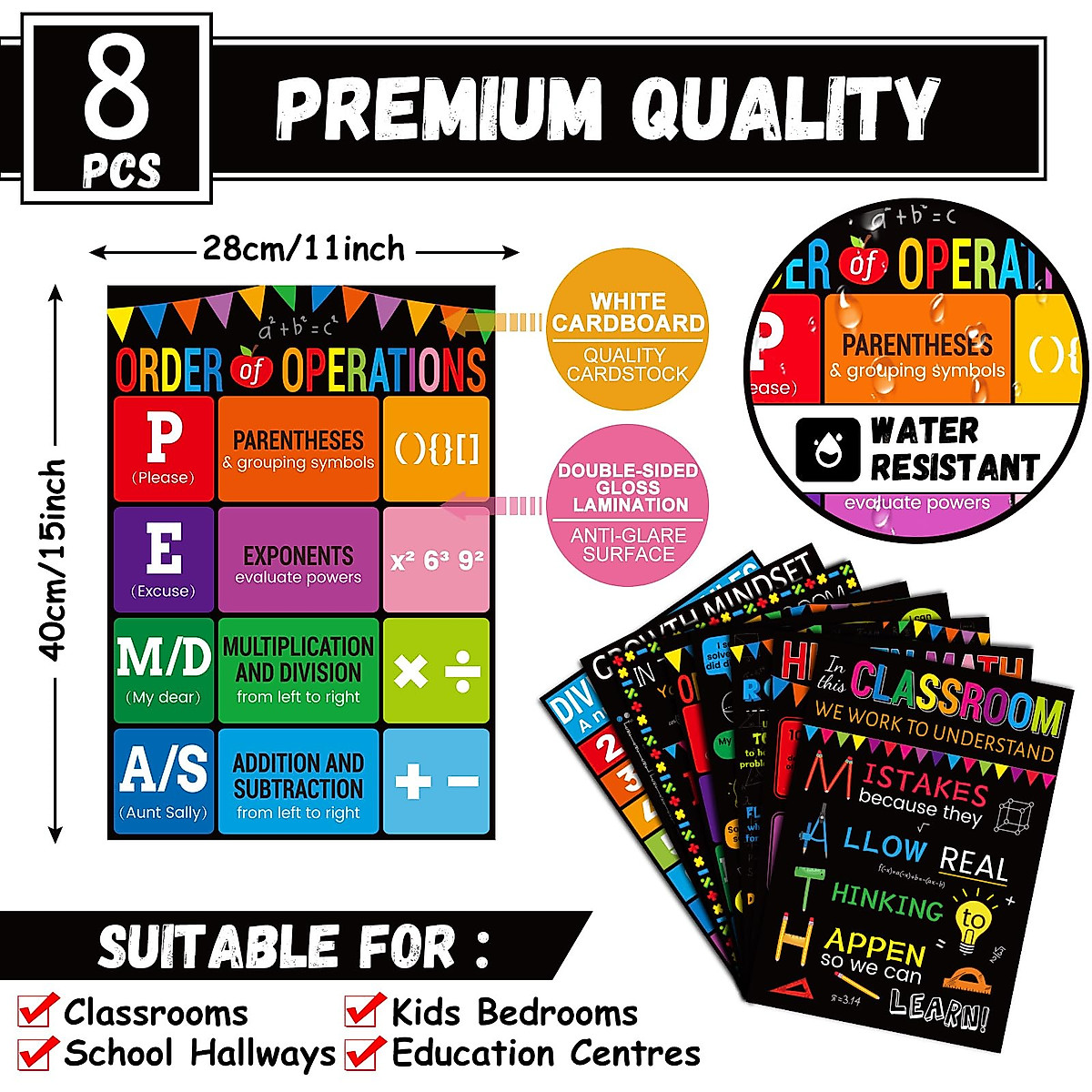 gisgfim 8 Pcs Math Posters Math Teacher Bulletin Board Posters Math Classroom Decorations For Elementary School Middle School High School Mathematics Education Banner Math Classroom Signs Must Haves