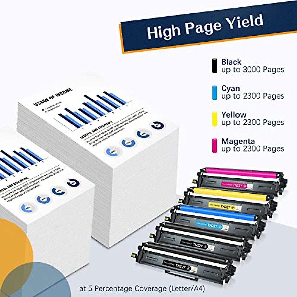 ColorKing Compatible Toner Cartridge Replacement for Brother TN227 TN227BK TN-227 TN223 TN223BK for MFC-L3770CDW HL-L3290CDW HL-L3270CDW HL-L3210CW MFC-L3710CW Printer (TN-227BK/C/M/Y High Yield, 5PK)