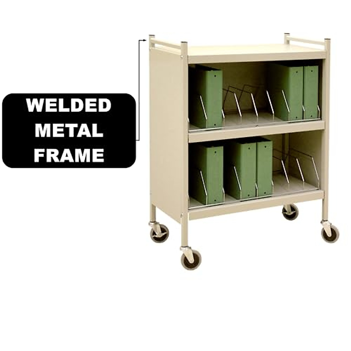Omnimed American Made Economy Closed Chart Rack, Multi-Tier Steel Frame with Locking Casters (Beige, 16 Binder Capacity (3.5" Max Size))