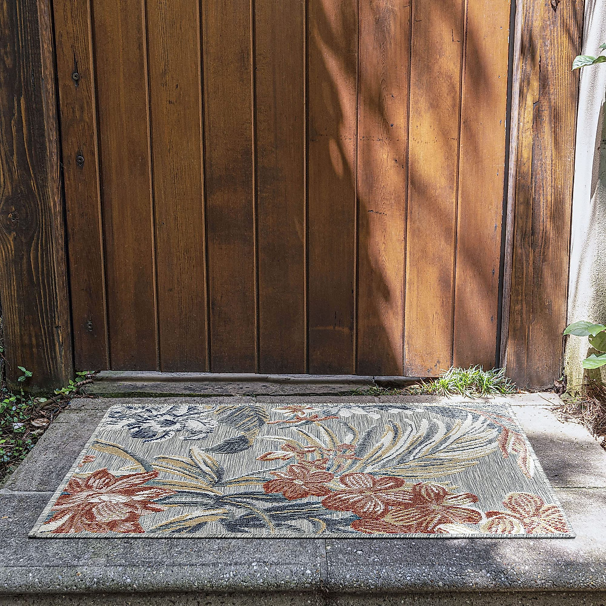 Water Resistant Modern 2x3 Indoor Outdoor Patio Rug | Floral, Small Outdoor Rugs for Patios, Deck, Porch, Entryway | Outside Area Rug | 1'11'' x 3'
