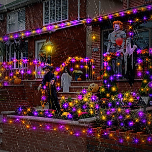 Retisee 8 Pieces Solar Orange and Purple Halloween Fairy Lights 39.37ft String Halloween Lights 120 Led 8 Modes Solar Twinkle Lights Outdoor Waterproof for DIY Balcony Patio Garden Outdoor Decorations
