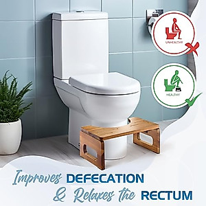 BLUEWEST Foldable Toilet Stool, Acacia Wood Poop Stool for Potty Training, 7 Inch Collapsible Bathroom Stool, Folding Stool for Adults with Non-Slip