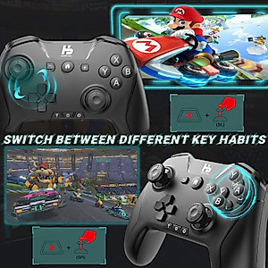 HAPPYDO Wireless Game Controller for Nintendo Switch/Switch Lite/PC/Phone/Ipad, Rechargeable Remote Bluetooth Gamepad with Joystick with Ergonomic Non-Slip, Adjustable Turbo and Vibration