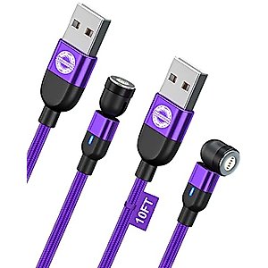 EndlesShine Magnetic Charging Cable(Not Including Magnetic Tips) [ 2-Pack], 540° Rotating Magnetic Phone Charger Cable with 3A Fast Charging Data Sync, Nylon-Braided Cords (Purple 10 FT)