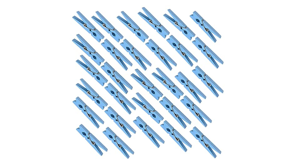 Natural Blue Clothes Pins for Baby Shower Games - Set of 30